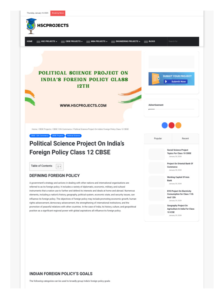Hscprojects Com Political Science Project On Indias Foreign Policy ...