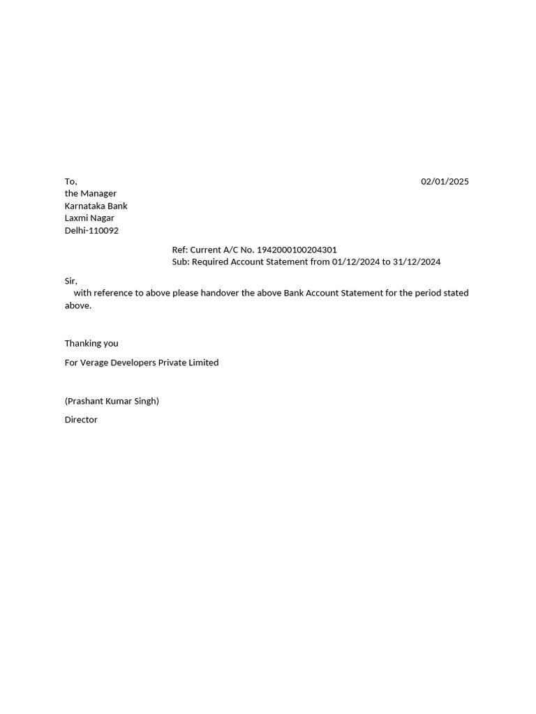 KB Verage Bank Statement Letter | PDF