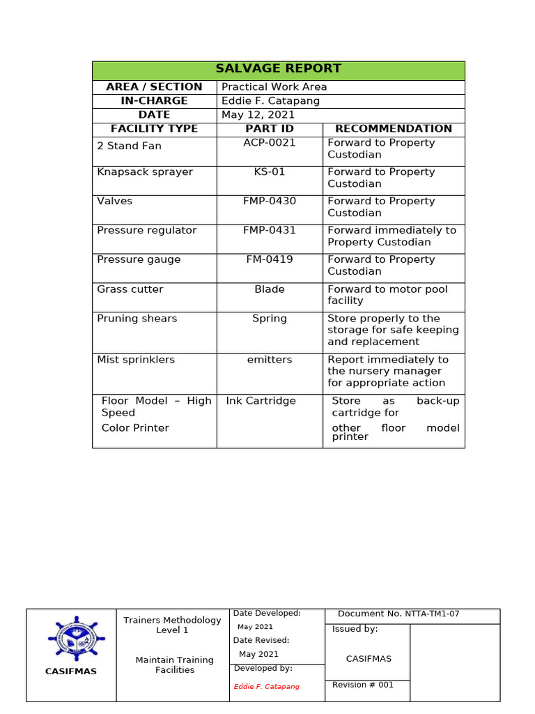 514453673-10-Salvage-Report | PDF | Manufactured Goods | Printer ...