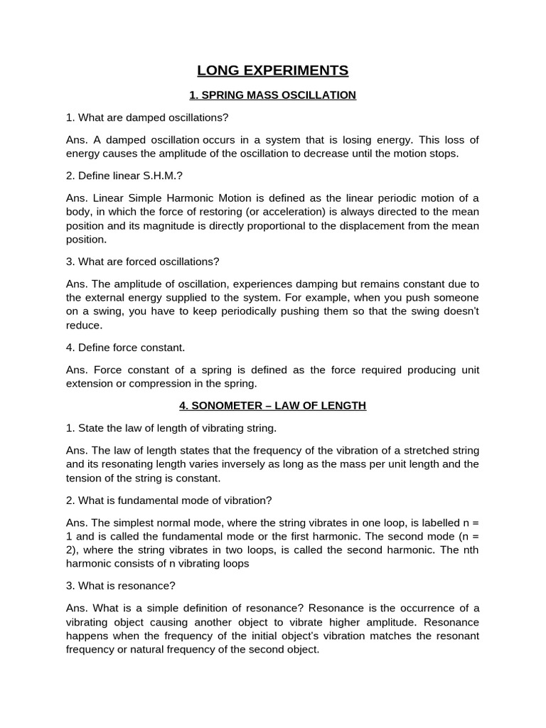 STD XII Physics Practical Question & Answers | PDF | Oscillation ...