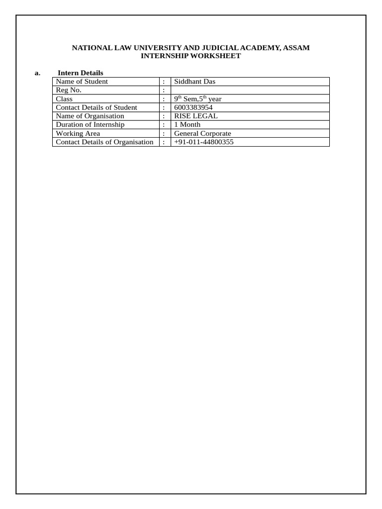 Internship Worksheet (1) | PDF | Economies