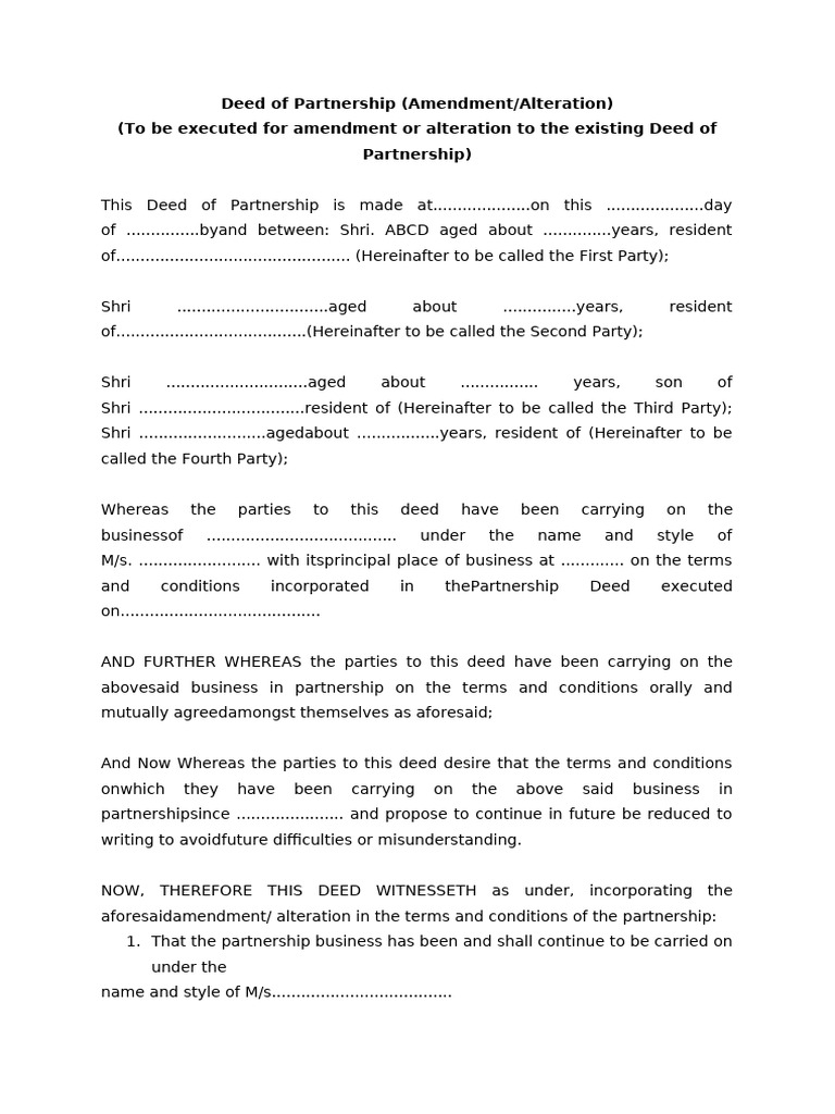 Partnership Deed Amendment Document | PDF | Partnership | Negotiable ...