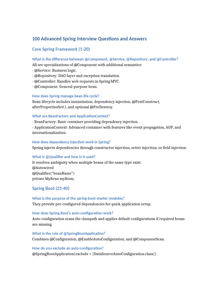 Advanced Spring Interview Questions | PDF