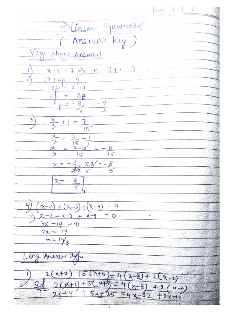 Answer Key - Linear Equation | PDF