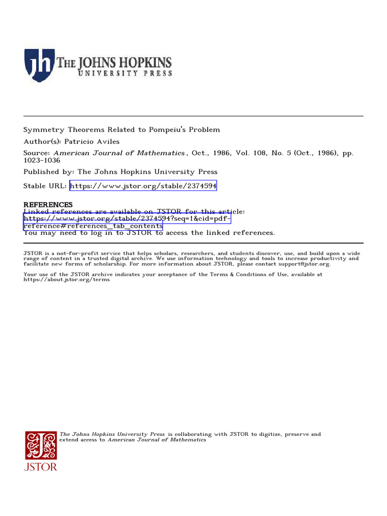 Symmetry Theorems Related To Pompeiu's Problem | PDF | Functions And ...