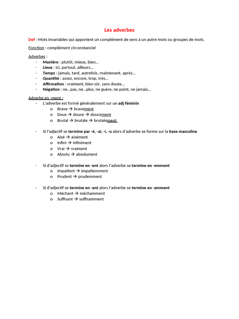 Comprendre les adverbes en français | PDF