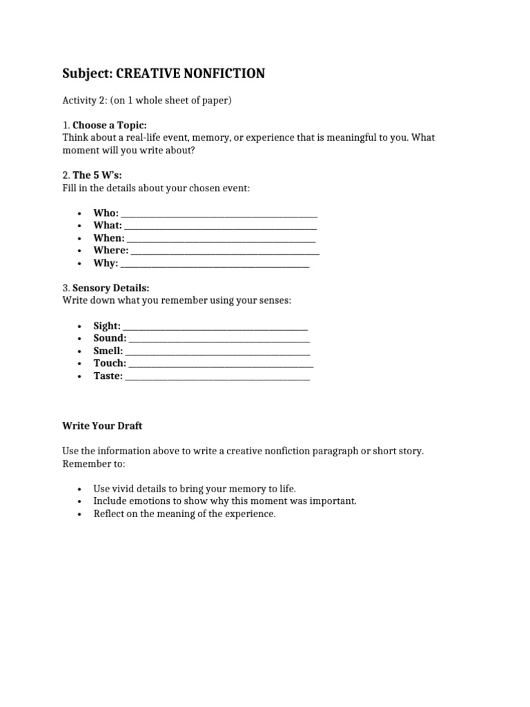 Creative Nonfiction Writing Guide | PDF
