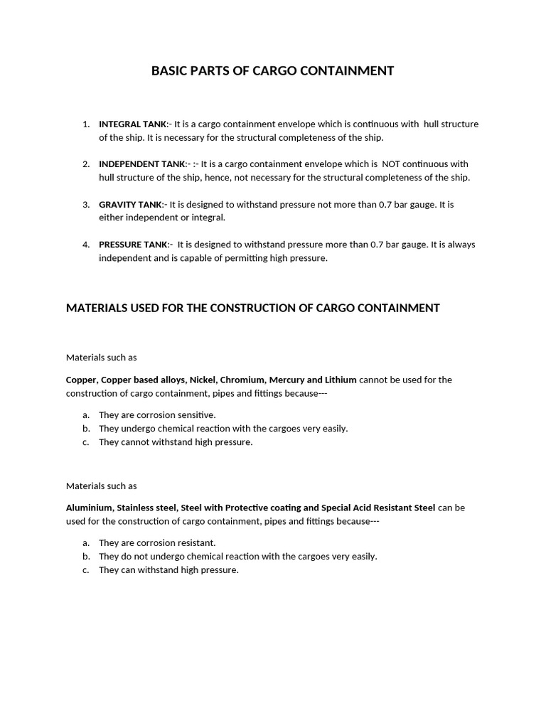 Basic Parts of Cargo Containment | PDF