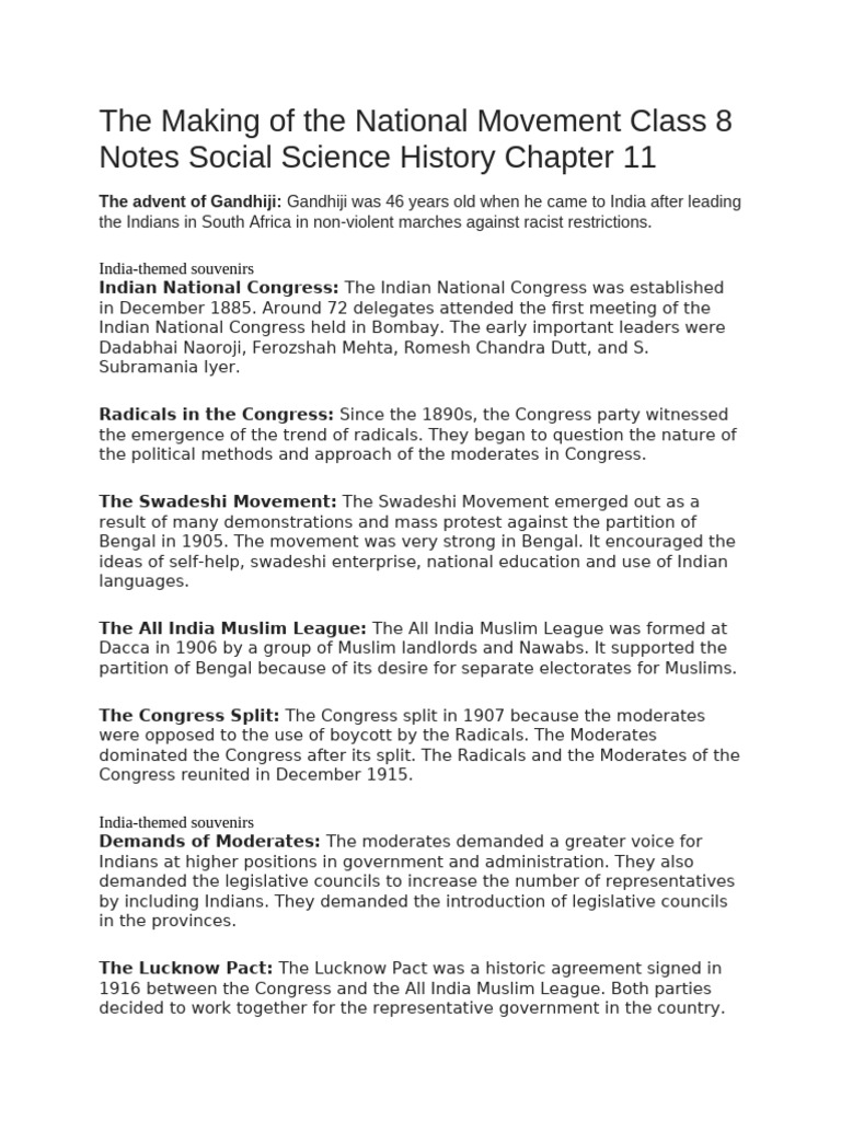 The Making of The National Movement Class 8 Notes Social Science ...