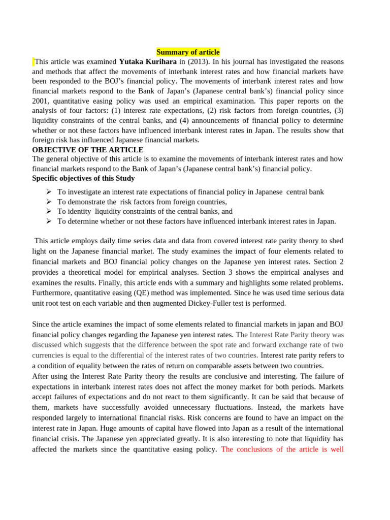 Objective of The Article | PDF | Bank Of Japan | Quantitative Easing