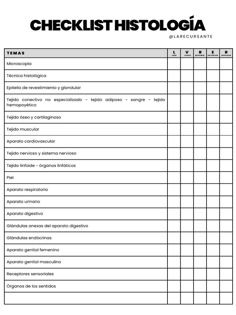 Checklist Hye | PDF | Tejido (biología) | Biología Celular)
