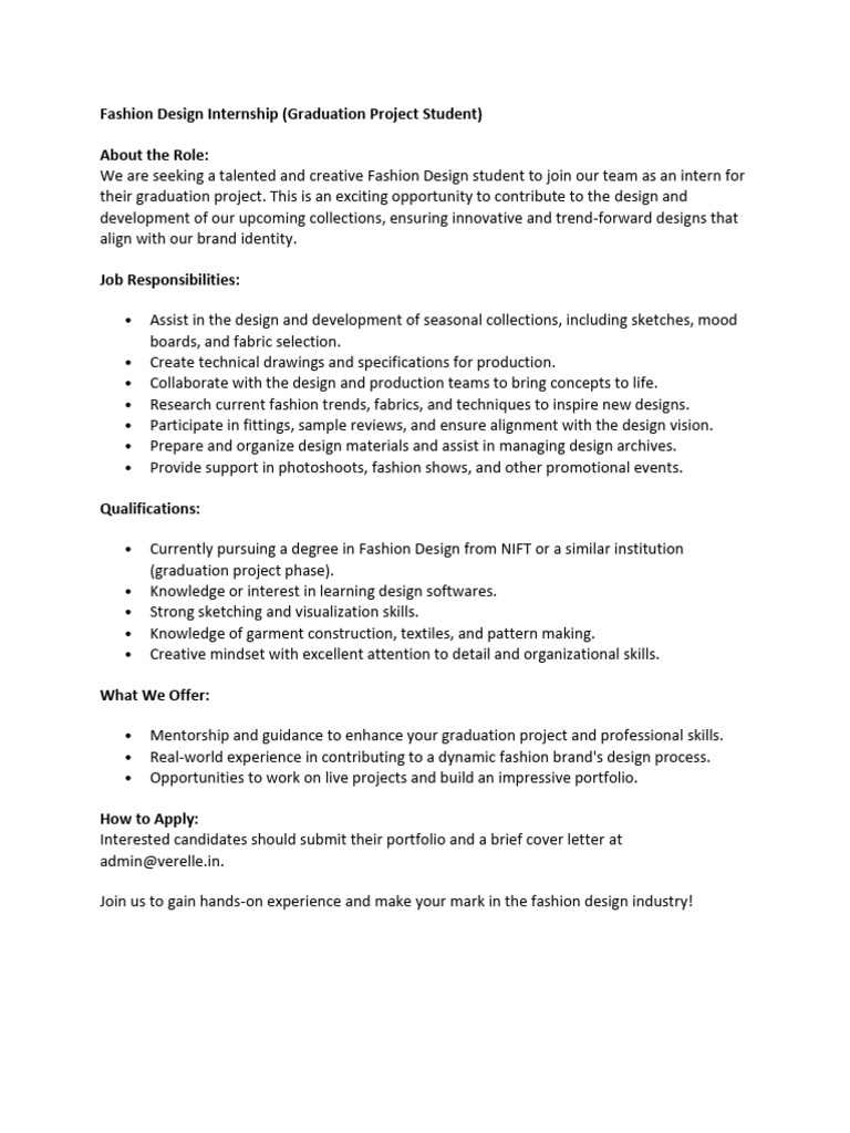 Fashion Design Internship | PDF