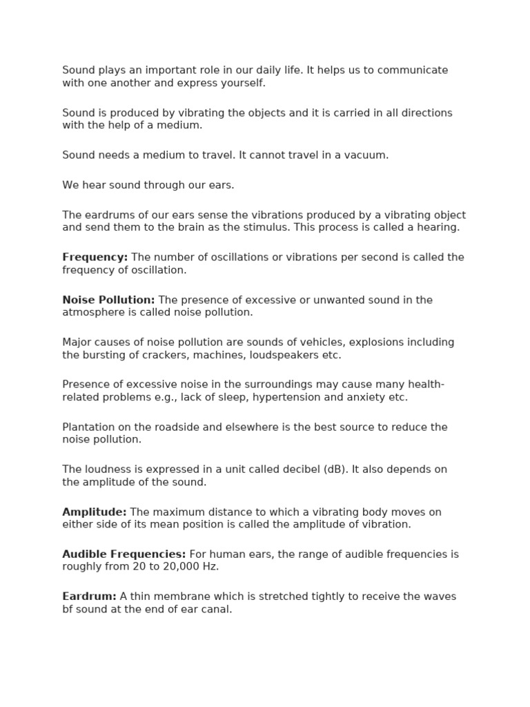 Sound Class 8th PDF Notes | PDF