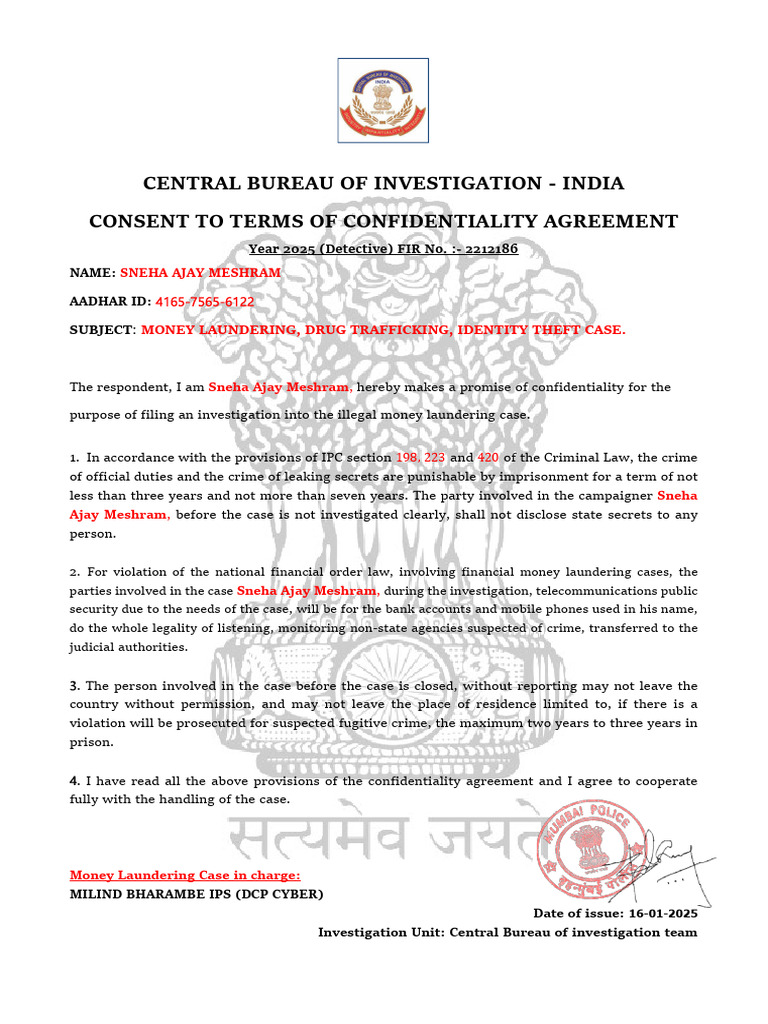 Sneha Ajay Meshram (CBI Letter) | PDF