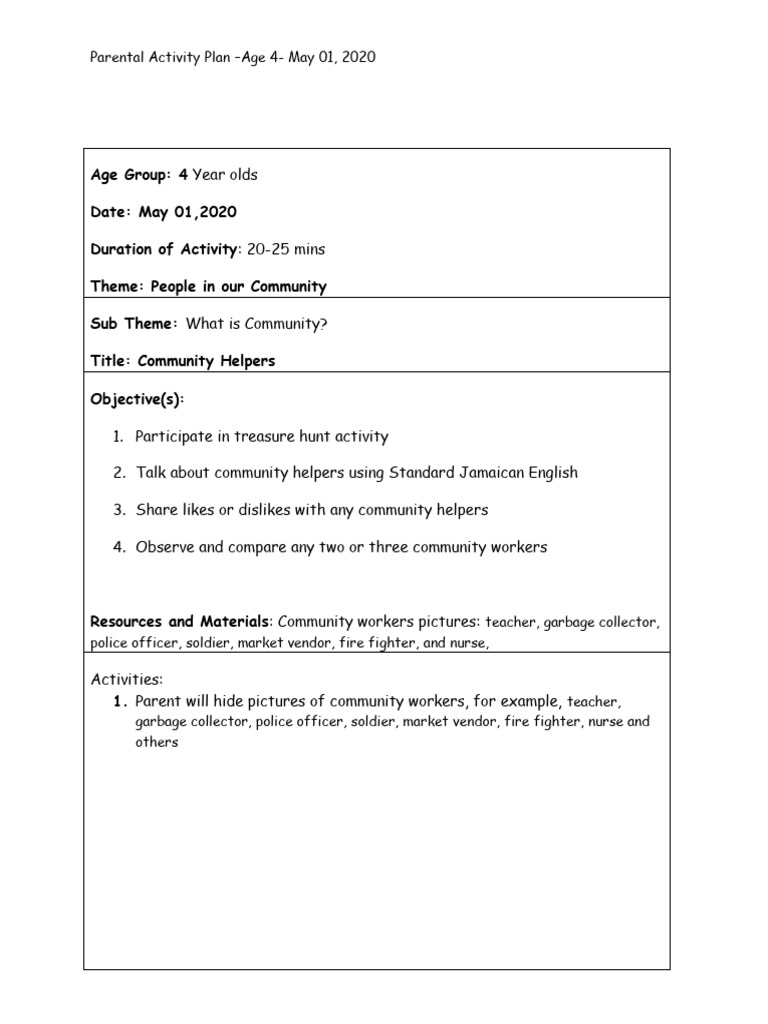Activity Plan 4 Year Old April 29 | PDF