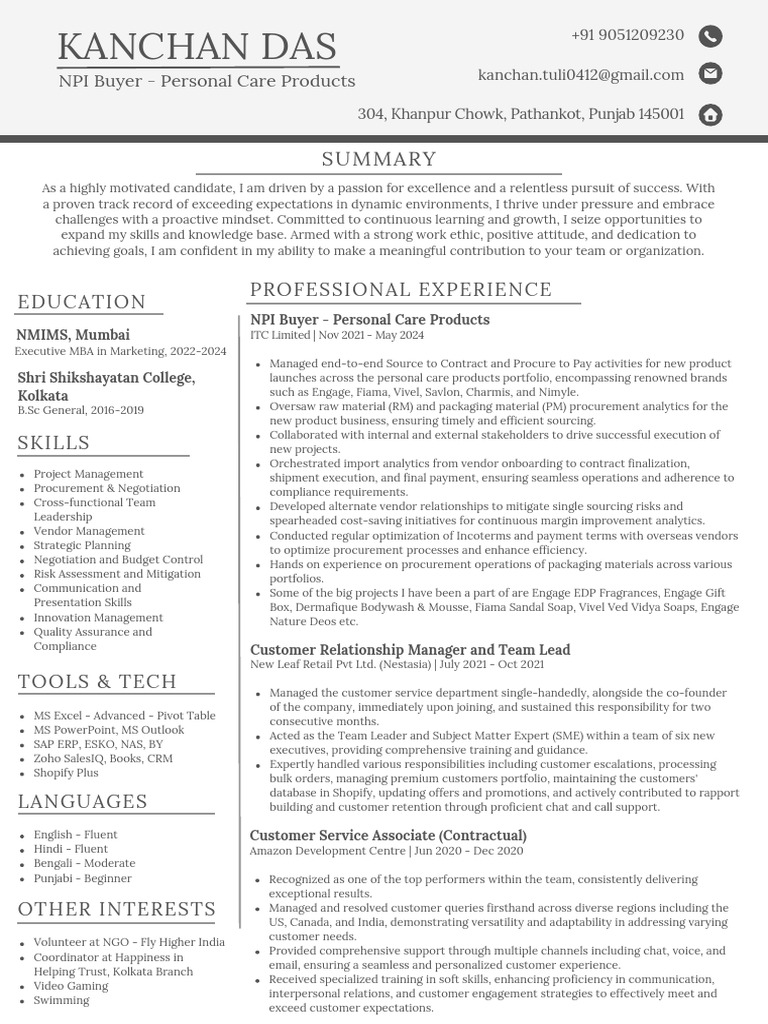 Resume Kanchan 1 | PDF | Procurement | Business