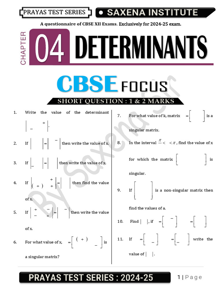 Determinant Revision 2024-25 | PDF | Matrix (Mathematics) | Functions And Mappings