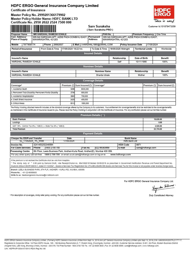 HDFC Erogo policy | PDF | Insurance | Payments