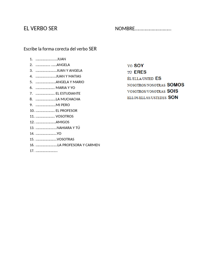 EL VERBO SER | PDF