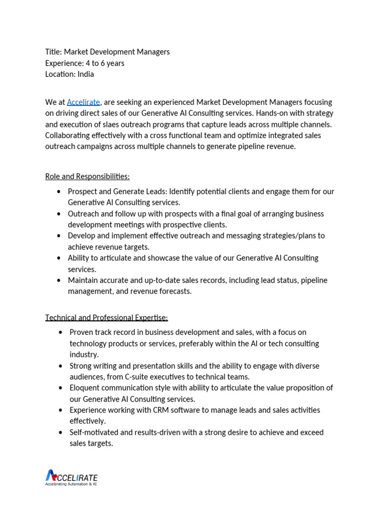 Market Development Manager for AI Services | PDF