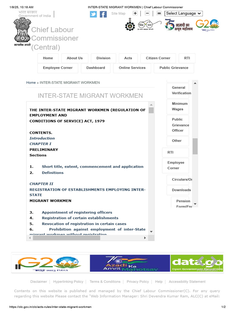 INTER-STATE MIGRANT WORKMEN - Chief Labour Commissioner Website | PDF ...