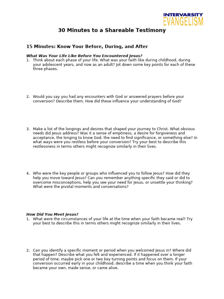 Shareable Testimony Worksheet | PDF | Jesus | Christian Belief And Doctrine