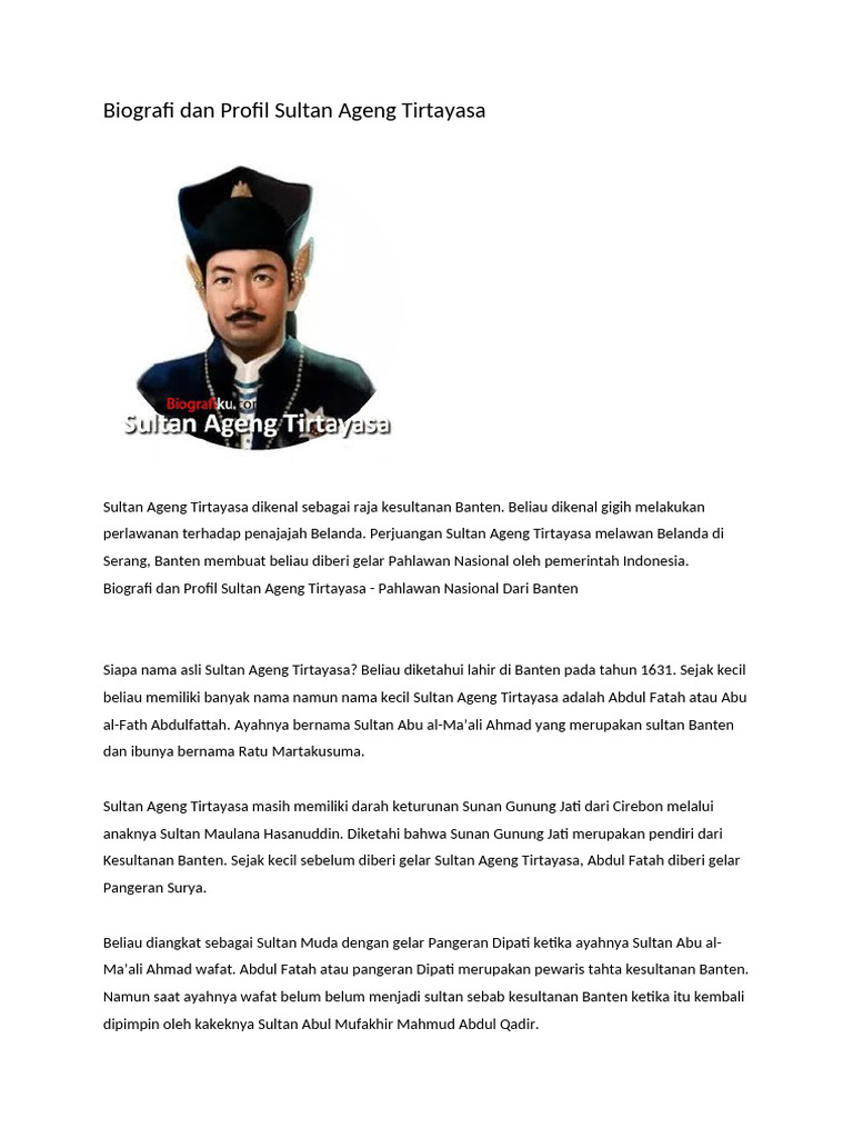 Biografi Dan Profil Sultan Ageng Tirtayasa | PDF