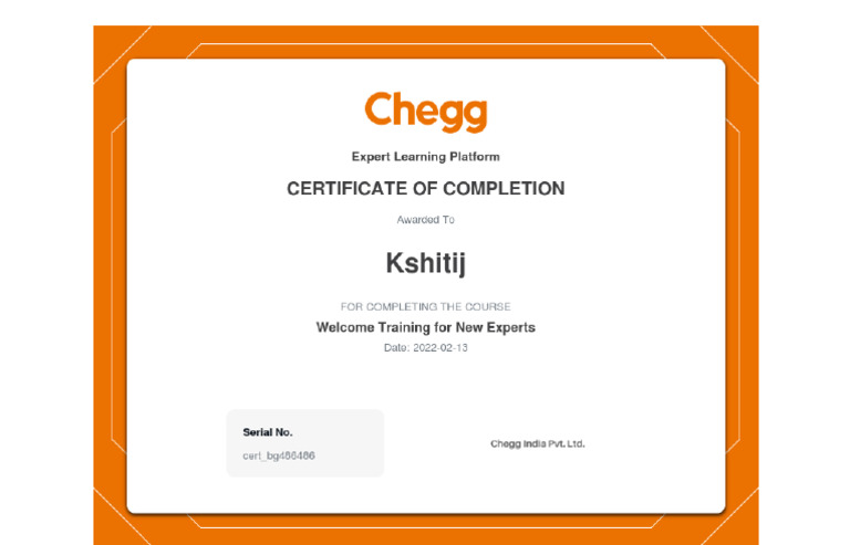 Certificate of Completion For Welcome Training For New Experts | PDF