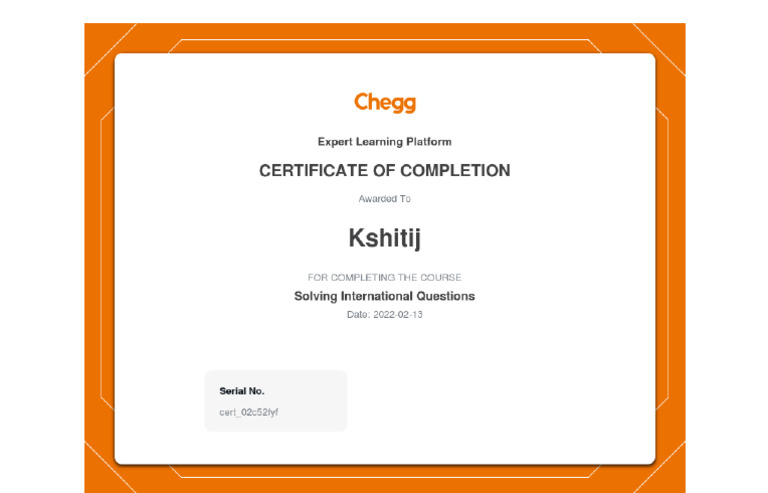 Certificate of Completion For Solving International Questions | PDF