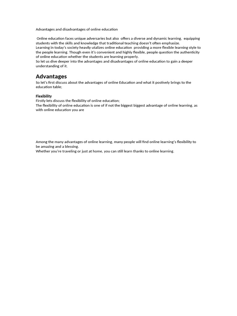 Advantages and disadvantages of online education | PDF