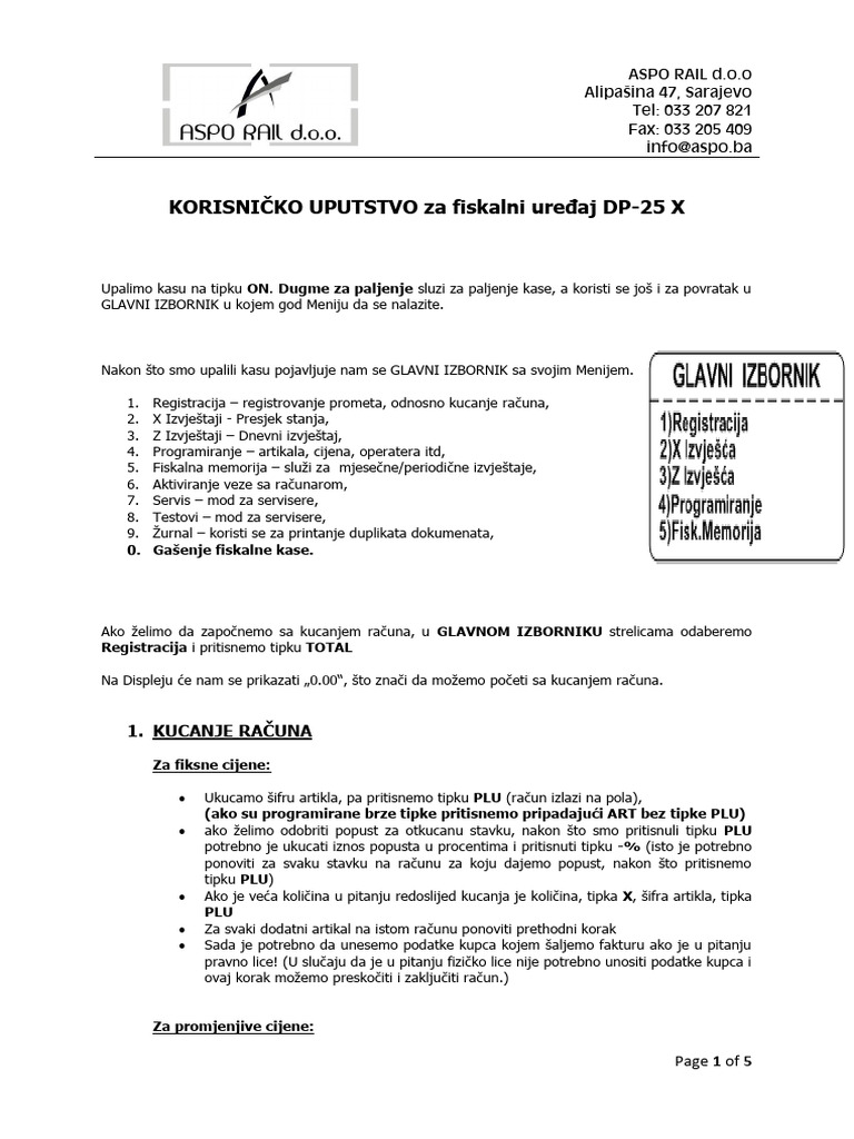 Uputstvo Za Fiskalni Uredjaj DP 25X | PDF