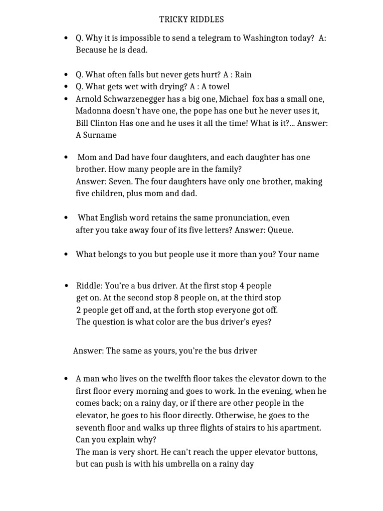 Fun and Tricky Riddles Collection | PDF