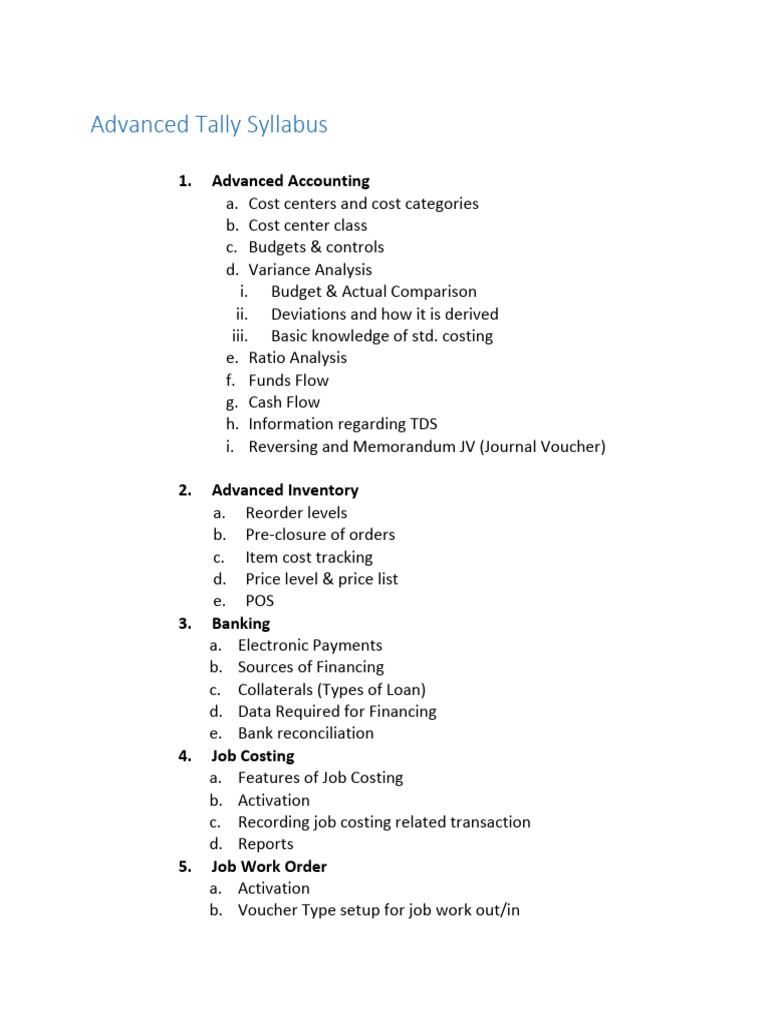 KLiC Advanced Tally Syllabus | PDF