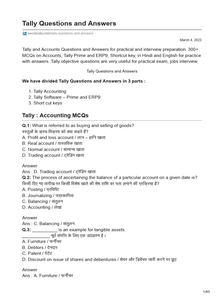 sscstudy.com-Tally Questions and Answers | PDF