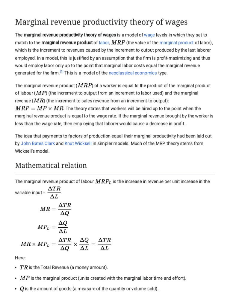 Marginal Revenue Productivity Theory of Wages - Wikipedia | PDF ...