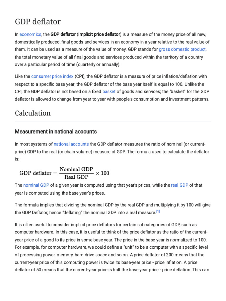 GDP Deflator - Wikipedia | PDF | Gdp Deflator | Gross Domestic Product