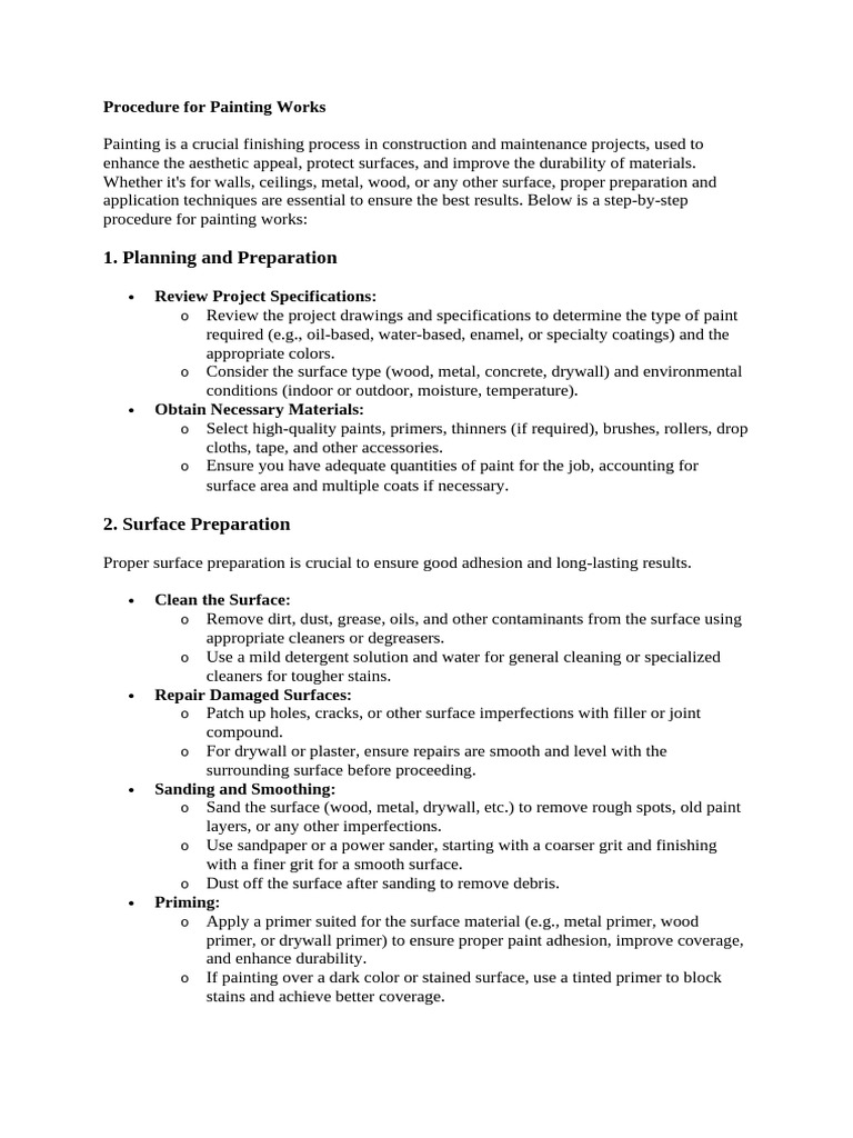 Procedure For Painting Works | PDF | Paint | Industrial Processes
