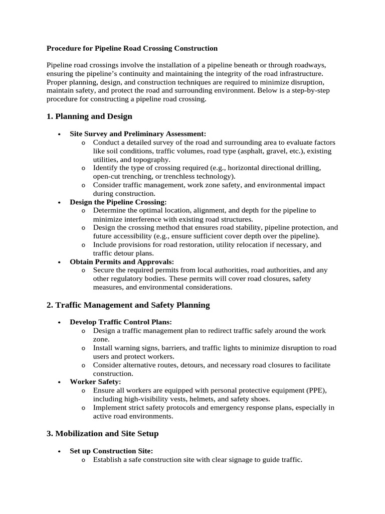 Procedure For Pipeline Road Crossing Construction | PDF | Road | Oil Well