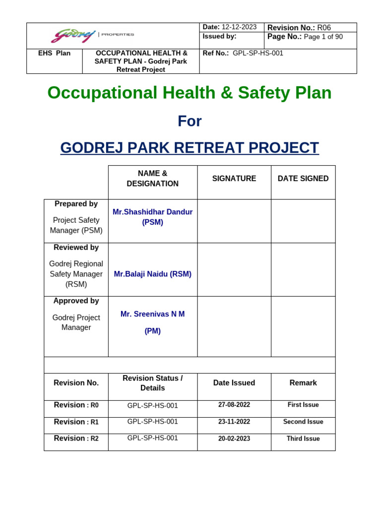 GPL_OHS PLAN -Godrej Park Retreat-12-12-2023_R-06 | PDF | Occupational ...
