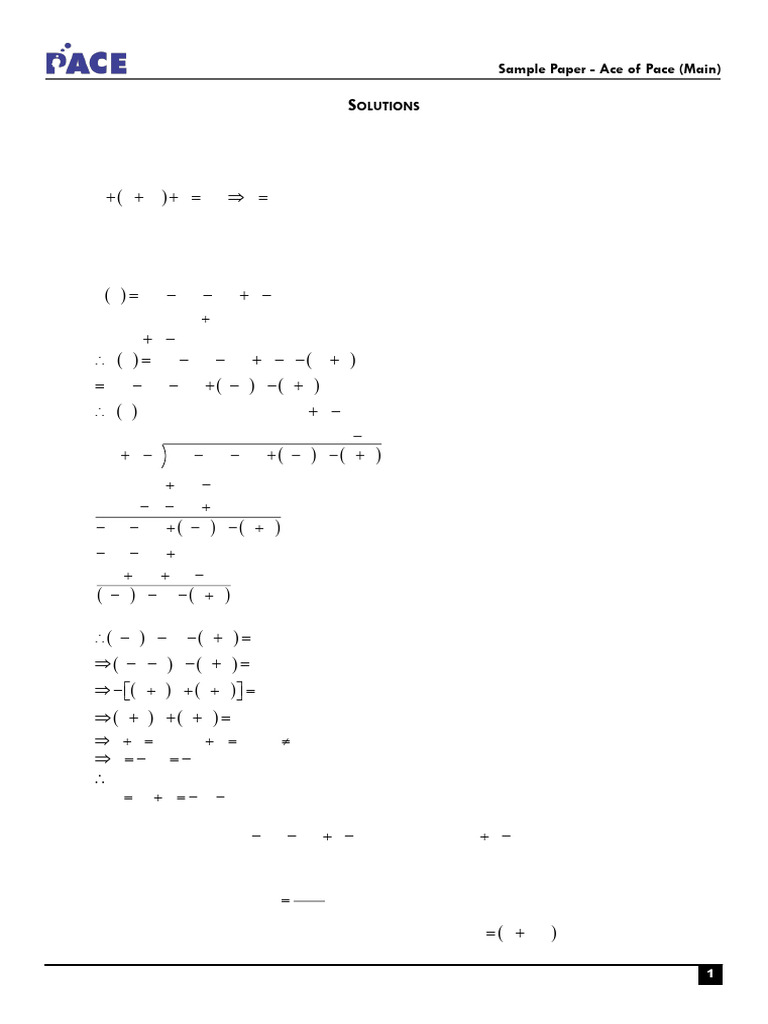 Sample Paper Ace of Pace Main Solutions | PDF | Elementary Mathematics ...