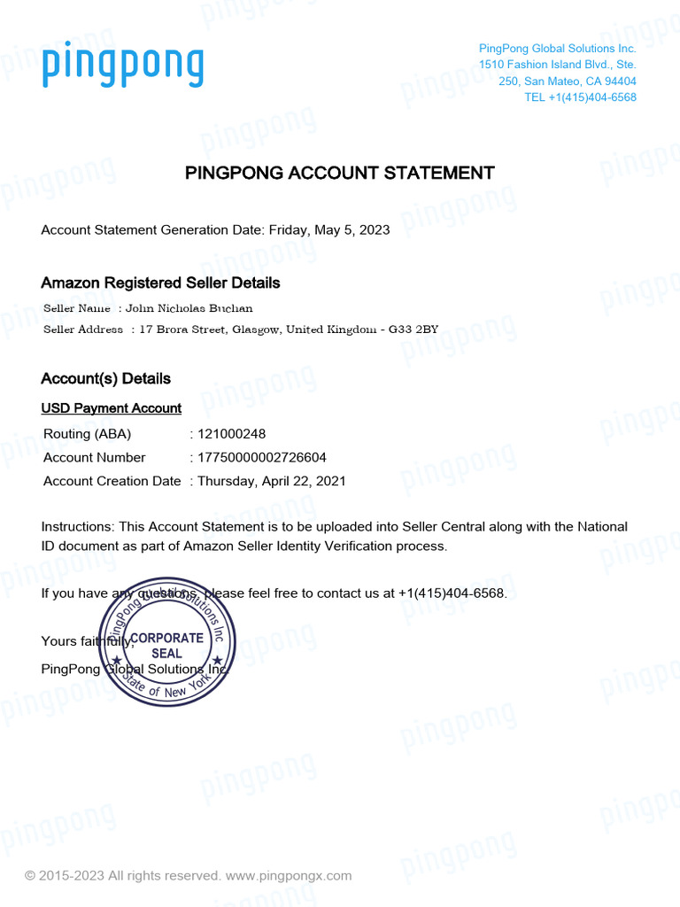 Certified Bank Statement for Amazon Seller | PDF
