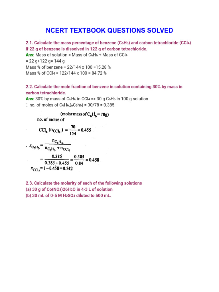 Chemistry Solutions Guide | PDF | Solubility | Concentration