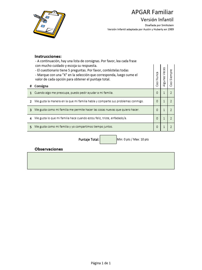 APGAR Familiar - Niños - Impresa | PDF