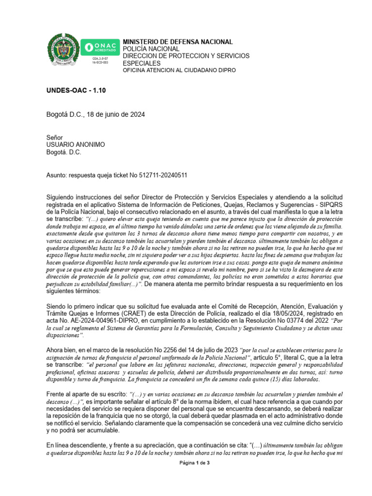 RTA PETICIONARIO-GS-2024-035409-DIPRO | PDF | Derecho laboral | Policía