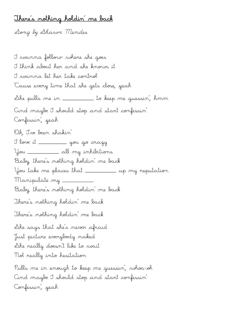 There's Nothing Holding Me Back Worksheet | PDF