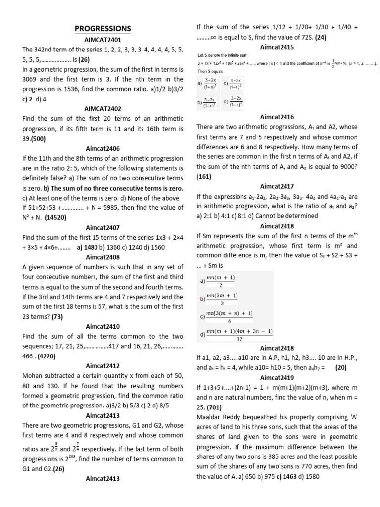 PROGRESSION | PDF | Elementary Mathematics | Mathematics