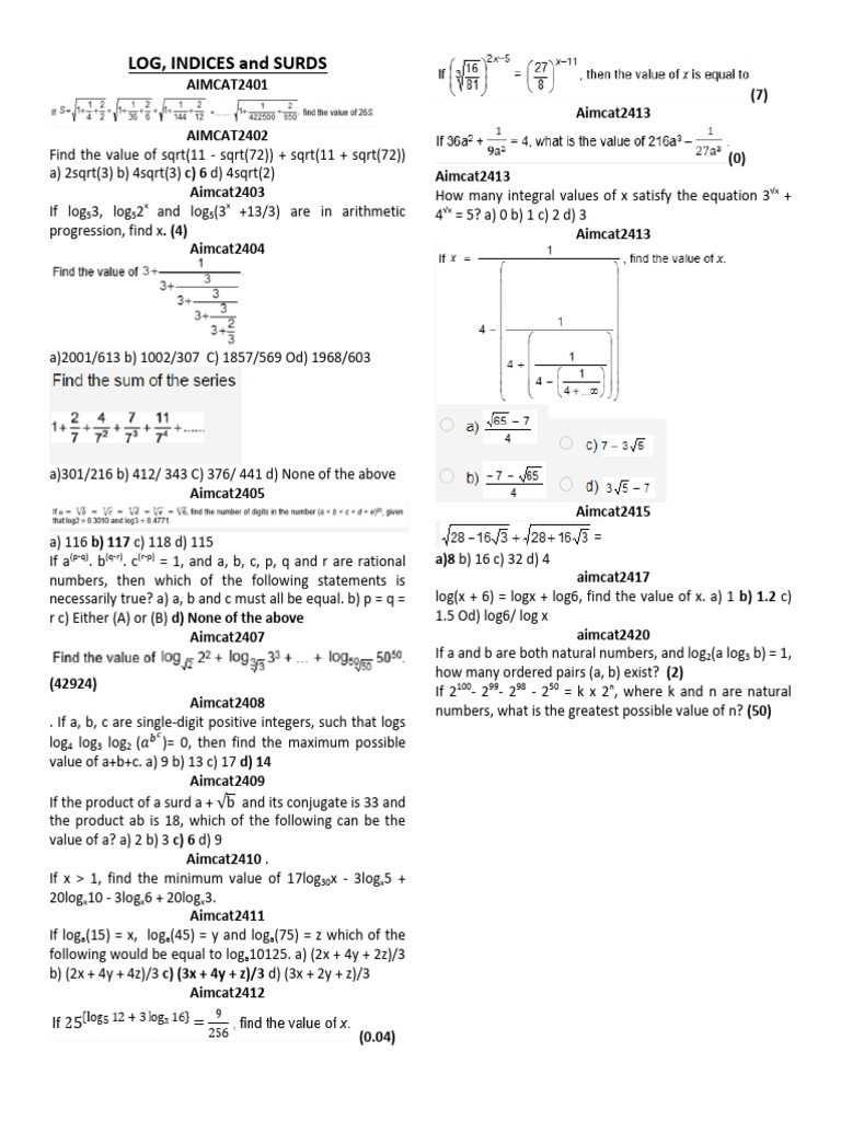 log, indicies | PDF | Algebra | Mathematical Analysis