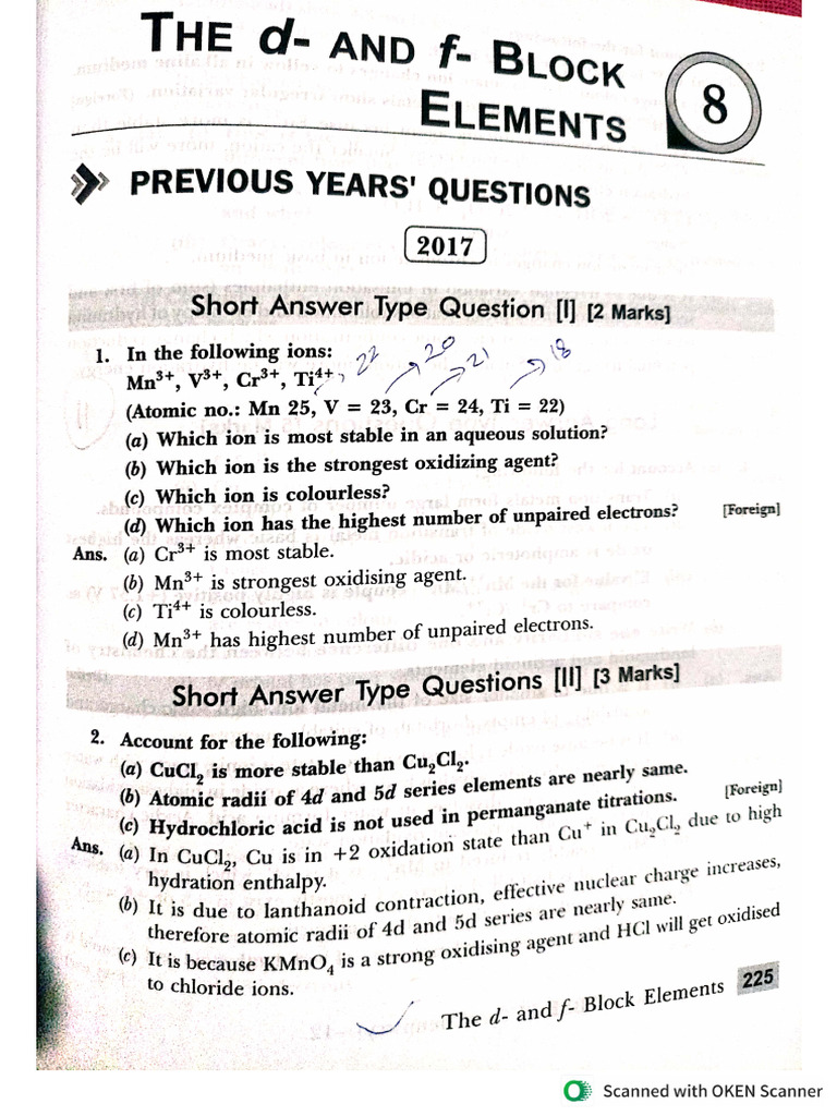 D & F Block Elements PYQs | PDF