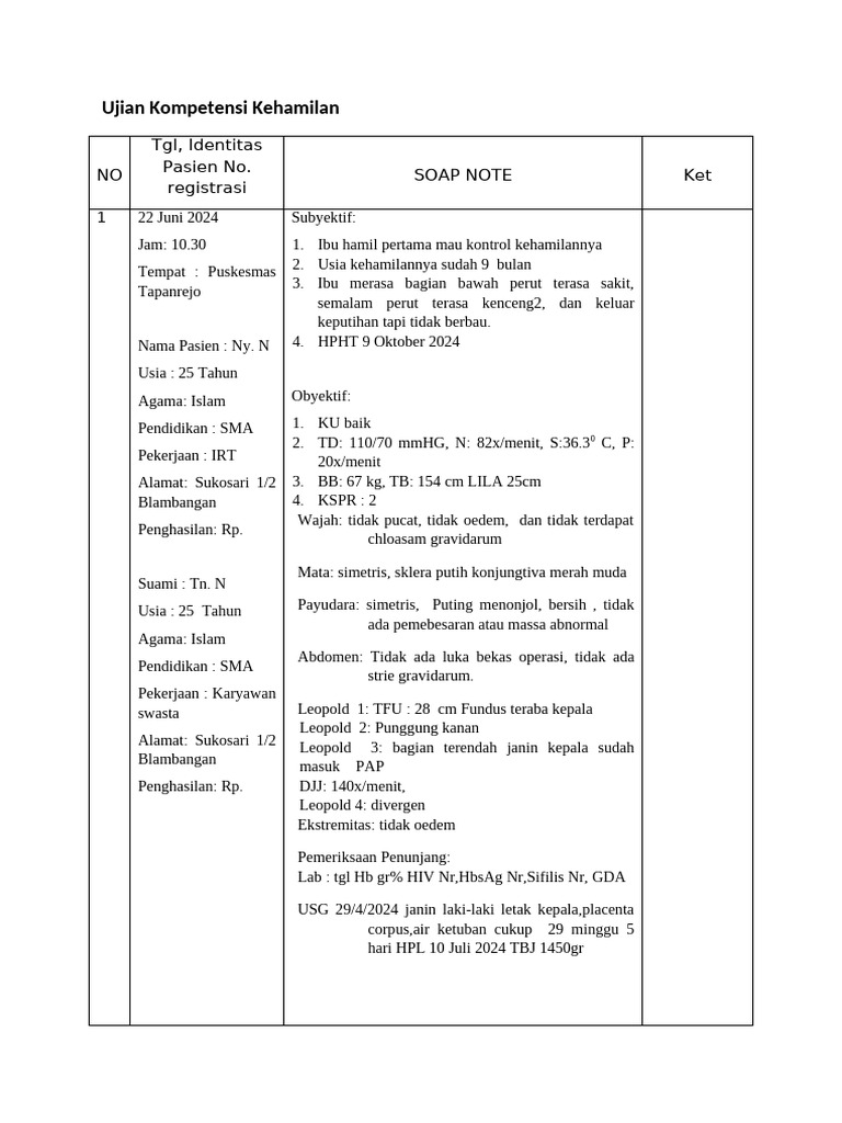 SOAP Ujian Kehamilan Indah | PDF