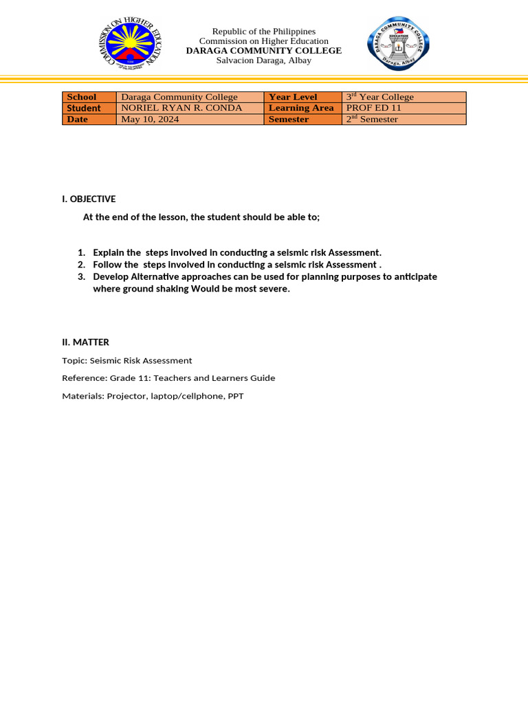 Noriel Ryan-Dlp-Spec-Pe-16 | PDF | Emergency Management | Earthquakes